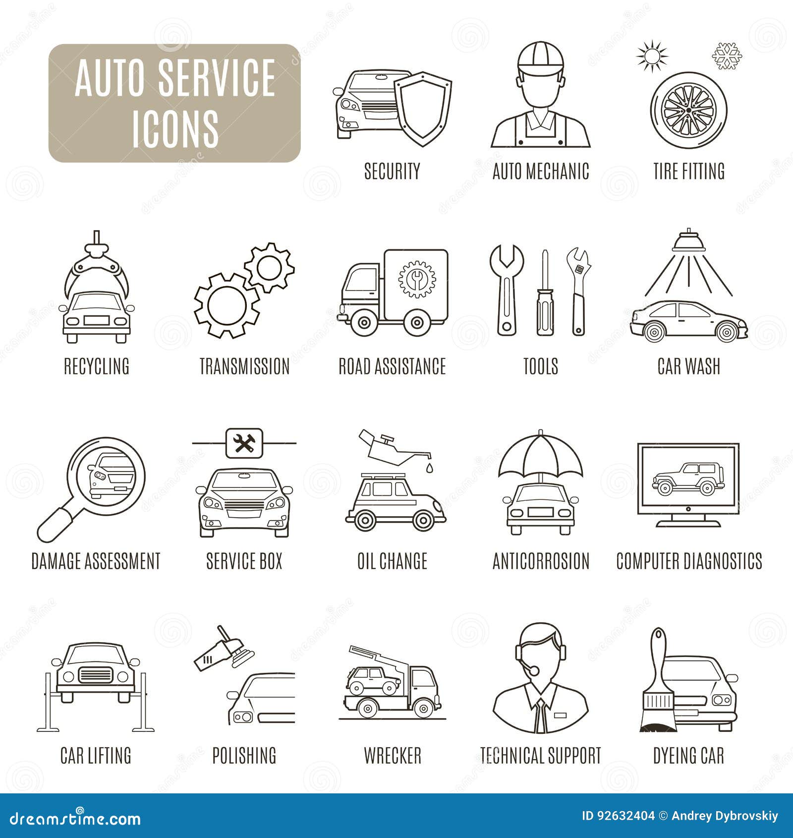 Auto Service Icons. Set of Vector Pictogram Stock Vector - Illustration ...