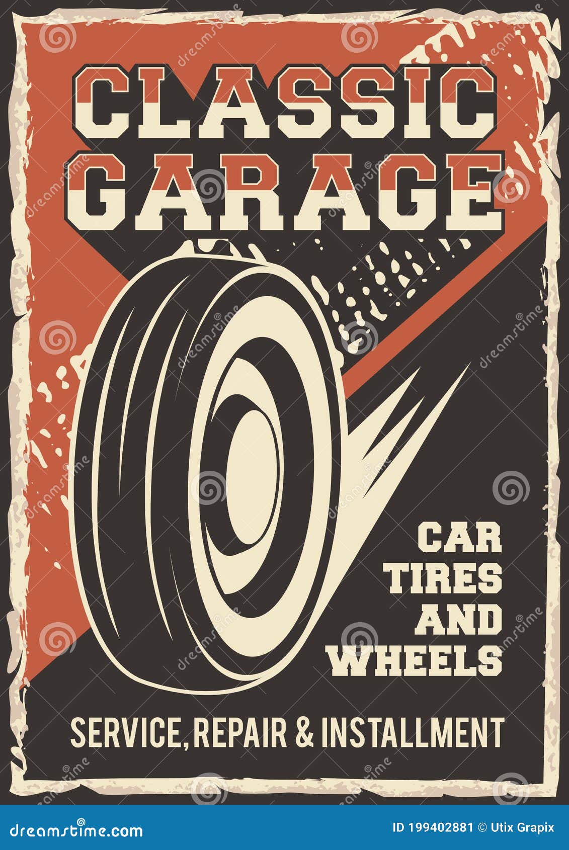 Car Tires Retro Poster Design Vector Illustration | CartoonDealer.com ...
