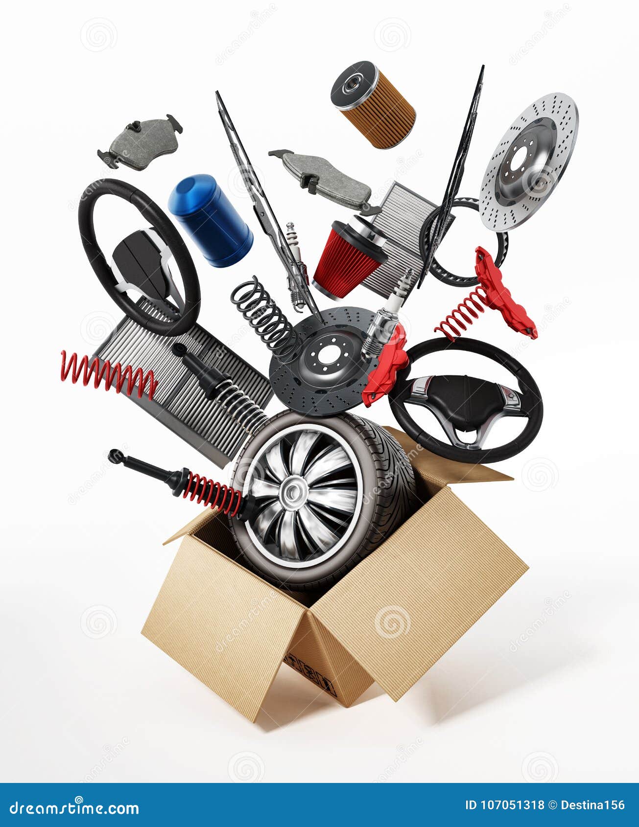 Auto Spare Parts Standing on White Background. 3D Illustration Stock ...