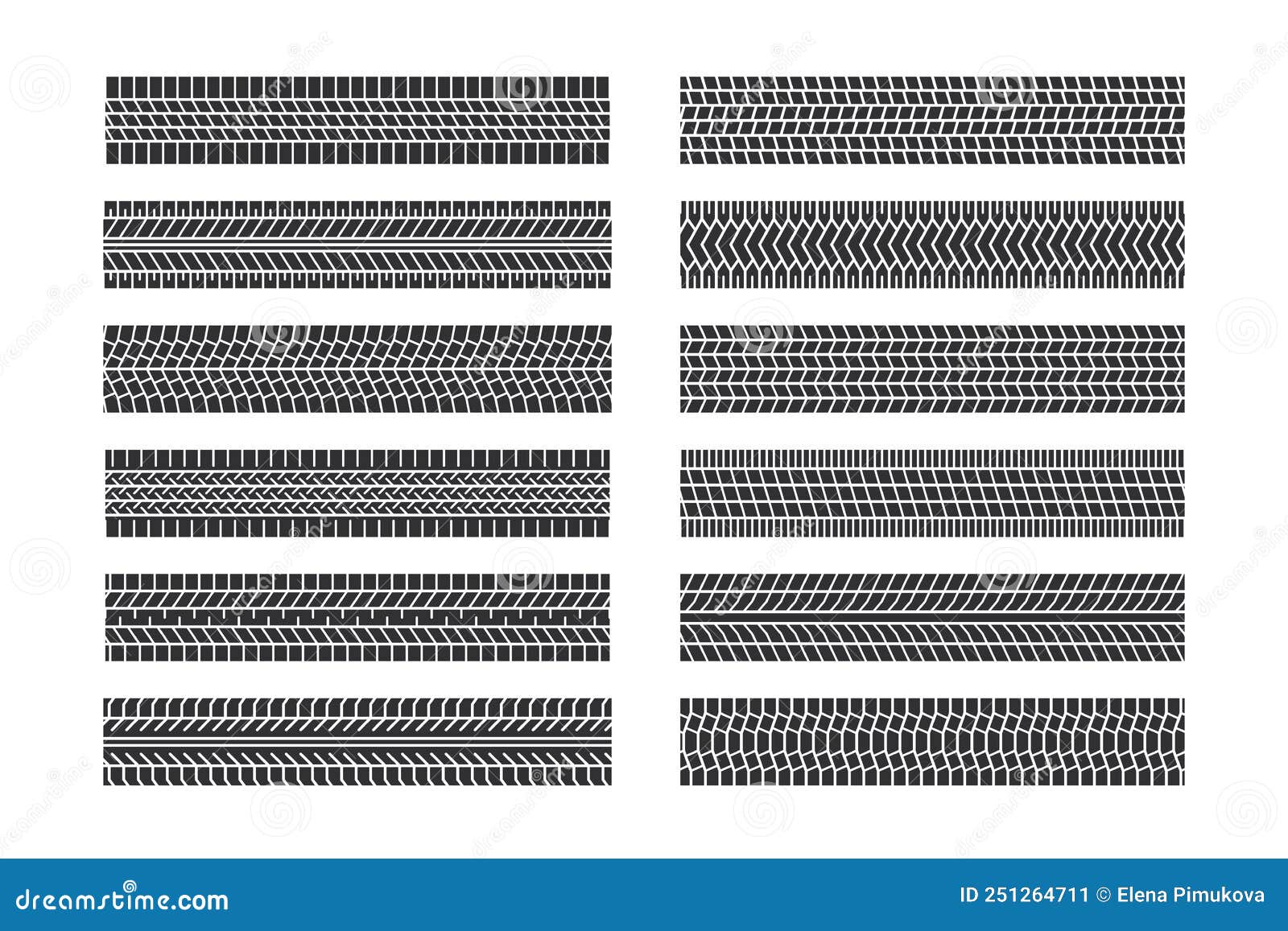 Auto Tire Tread Seamless Elements. Car Tire Patterns, Wheel Tyre Tread ...