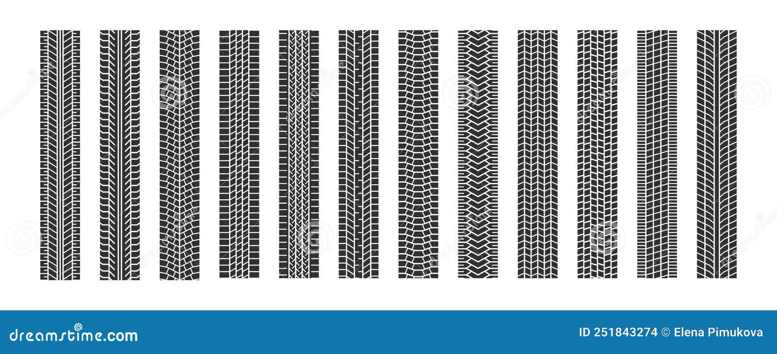 Auto Tire Tread Seamless Elements. Car Tire Patterns, Wheel Tyre Tread ...