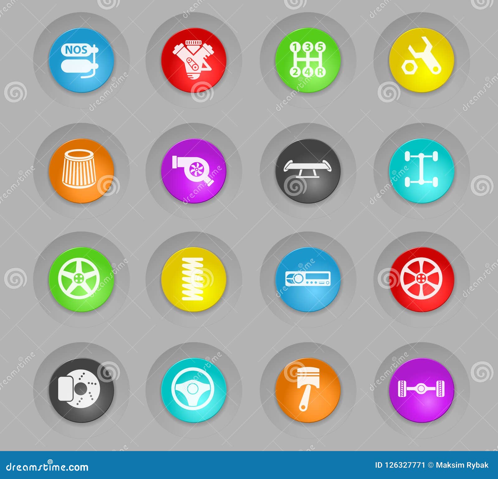 Auto Tuning Colored Plastic Round Buttons Icon Set Stock Vector ...
