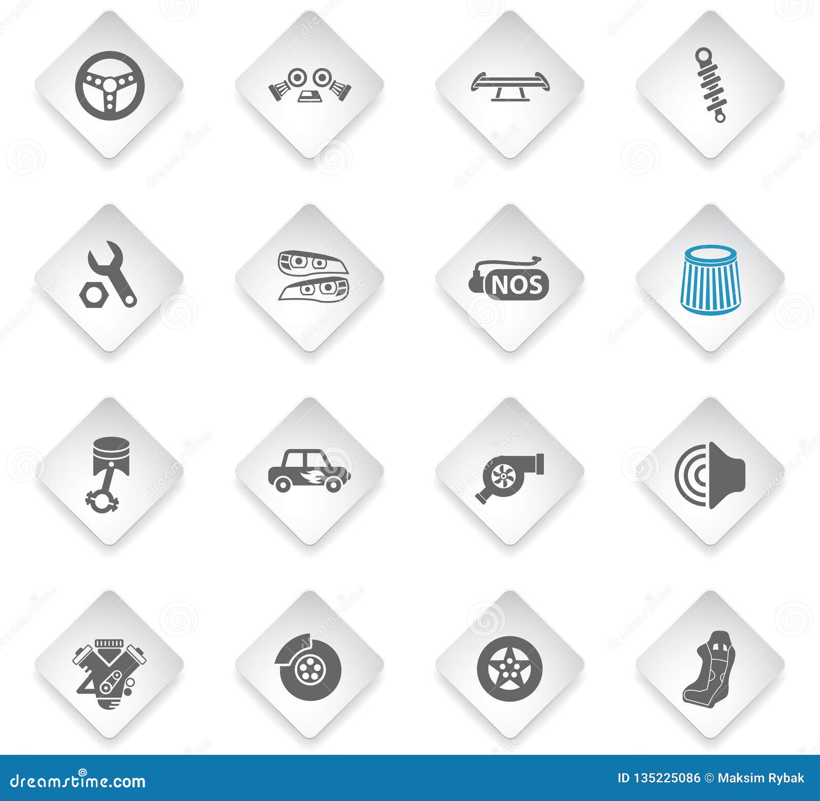Auto tuning icon set stock vector. Illustration of bucket - 135225086
