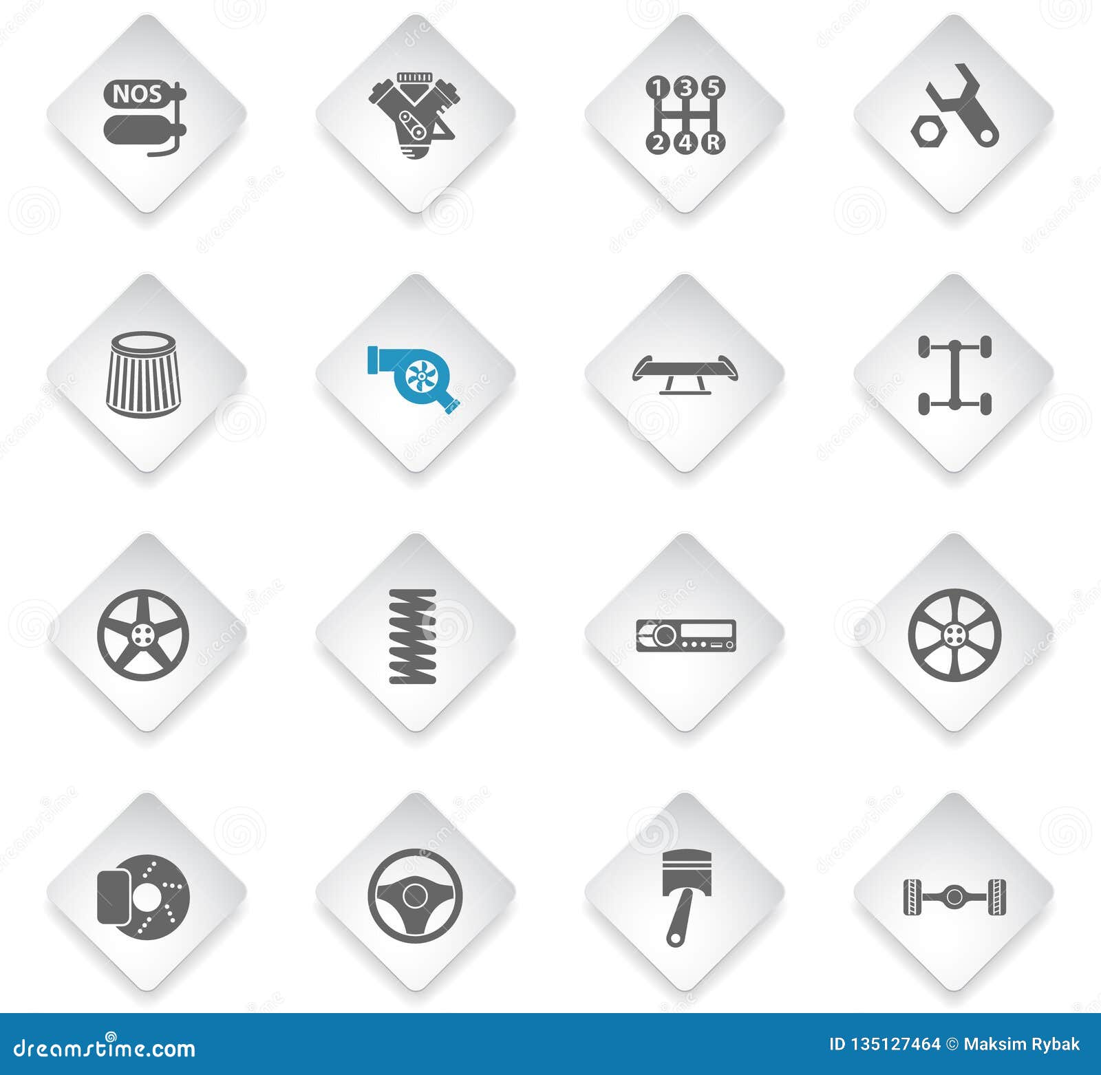 Auto tuning icon set stock vector. Illustration of brake - 135127464