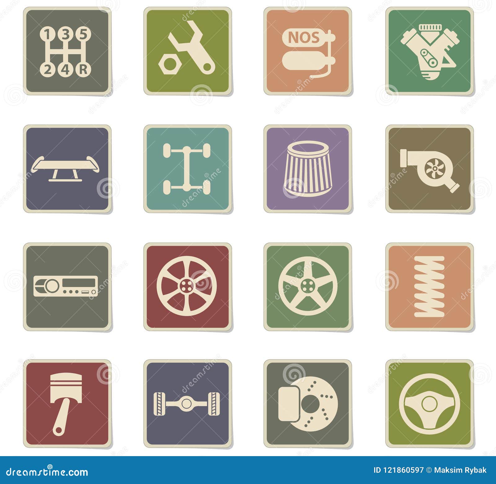 Auto tuning icon set stock vector. Illustration of cylinders - 121860597