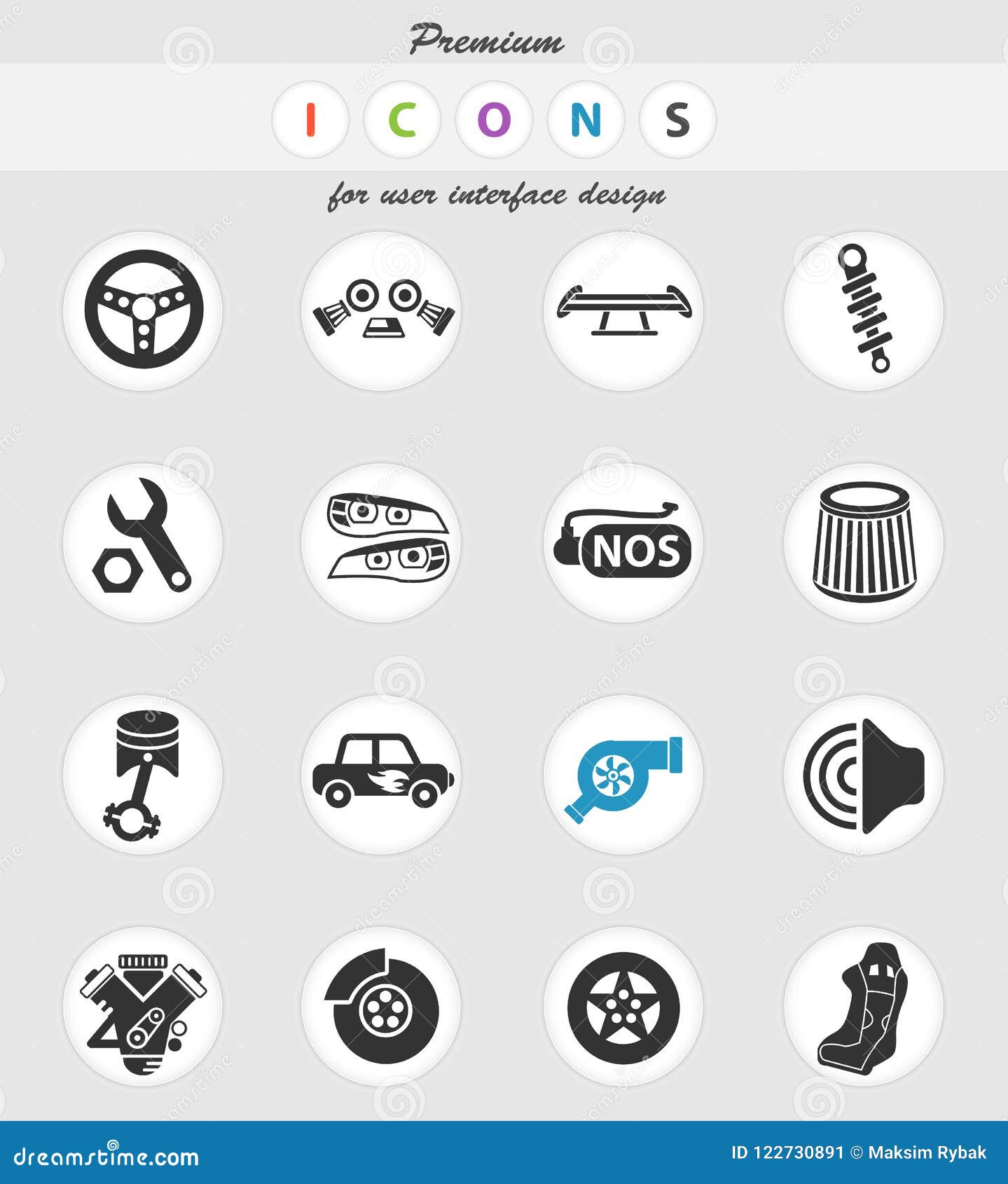Auto tuning icon set stock vector. Illustration of nitrogen - 122730891