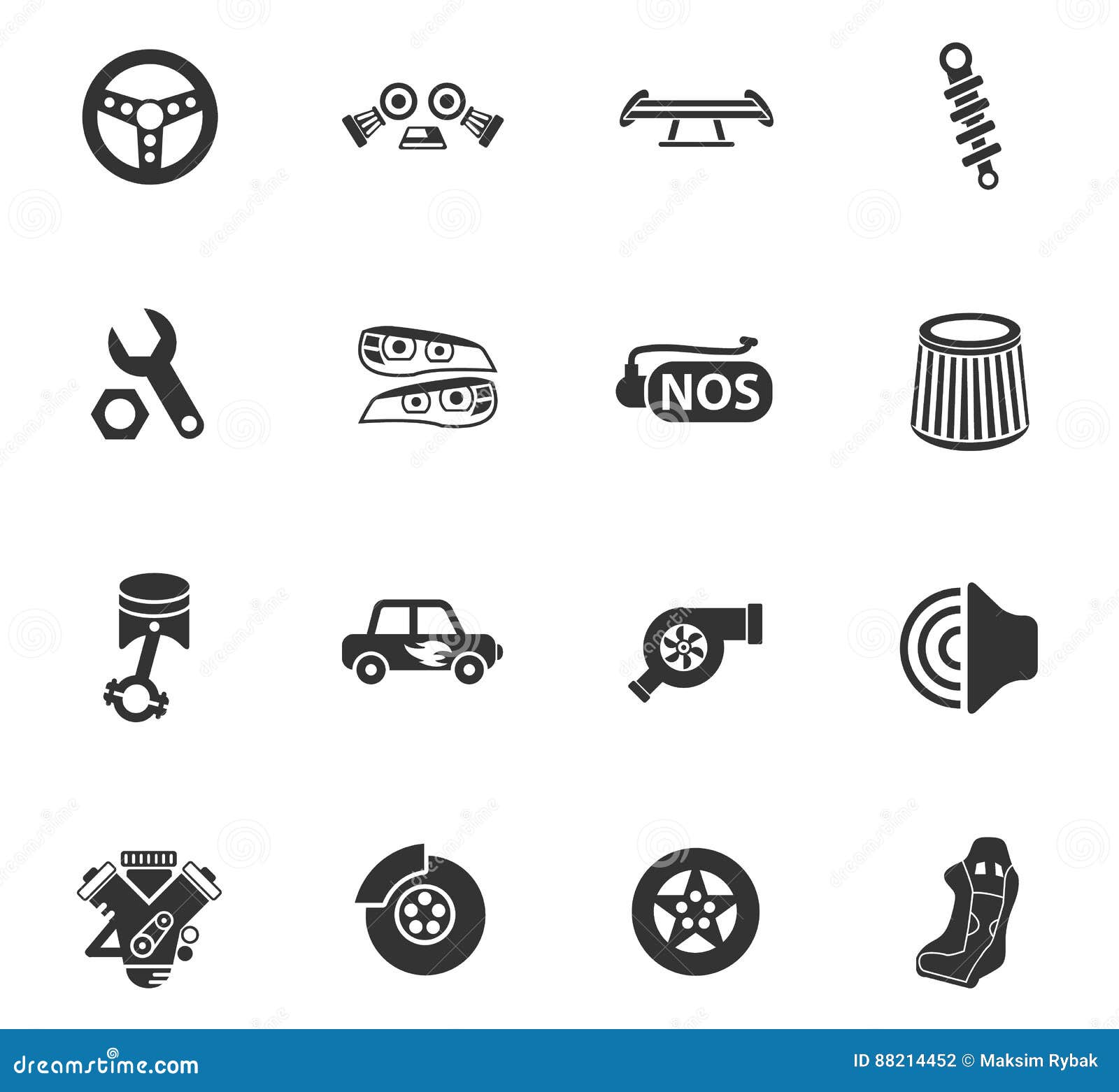 Auto tuning icon set stock vector. Illustration of spoiler - 88214452