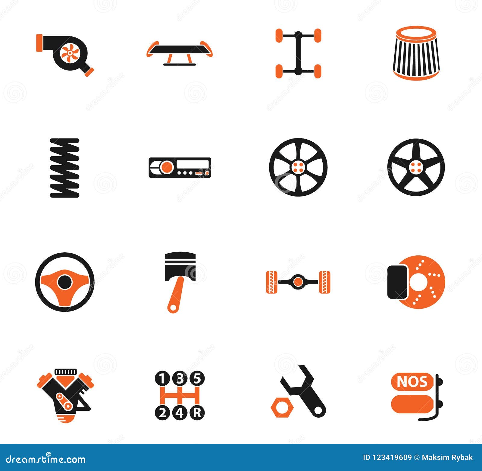 Auto tuning icon set stock vector. Illustration of spoiler - 123419609