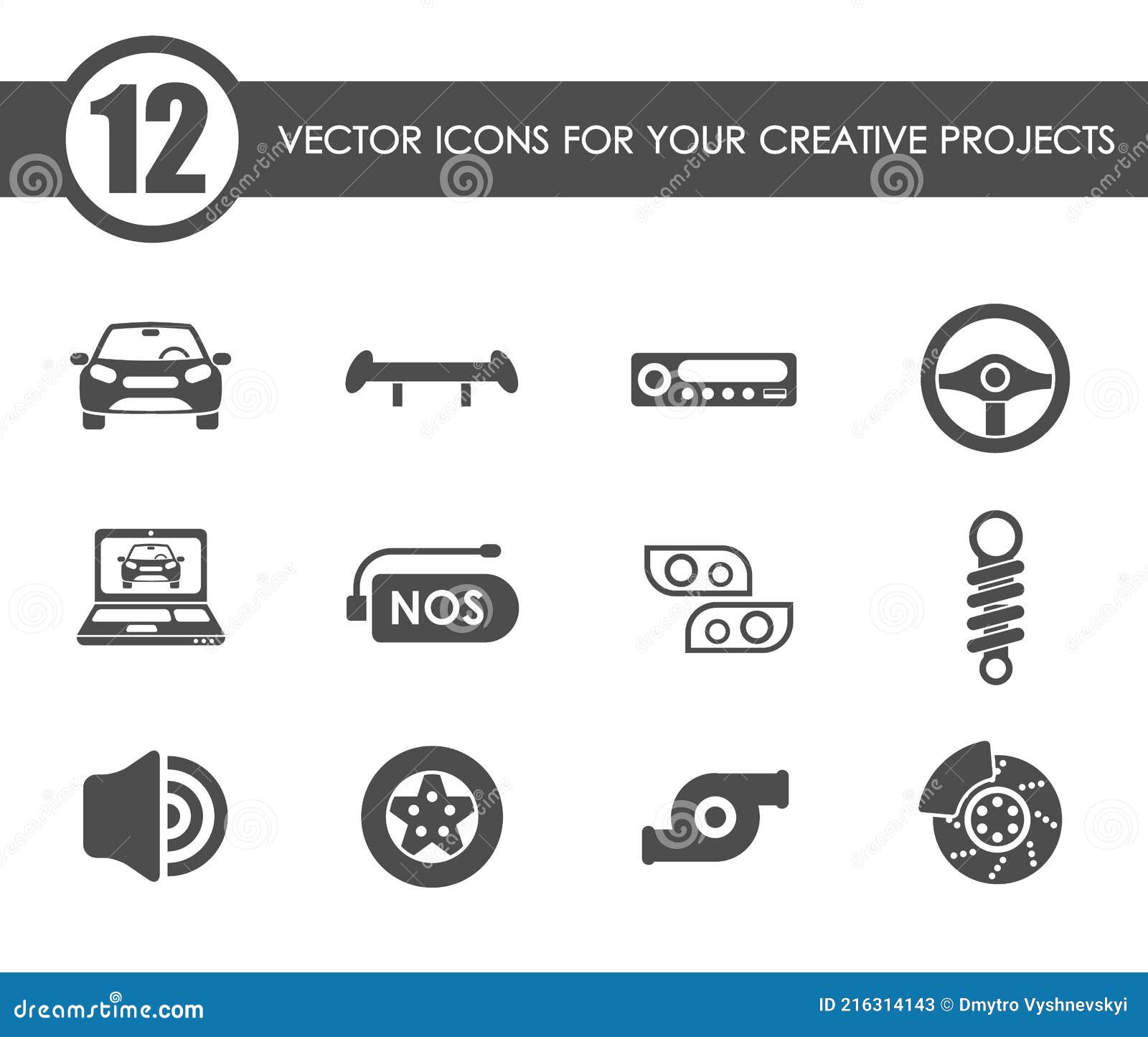 Auto tuning vector icons stock vector. Illustration of rudder - 216314143