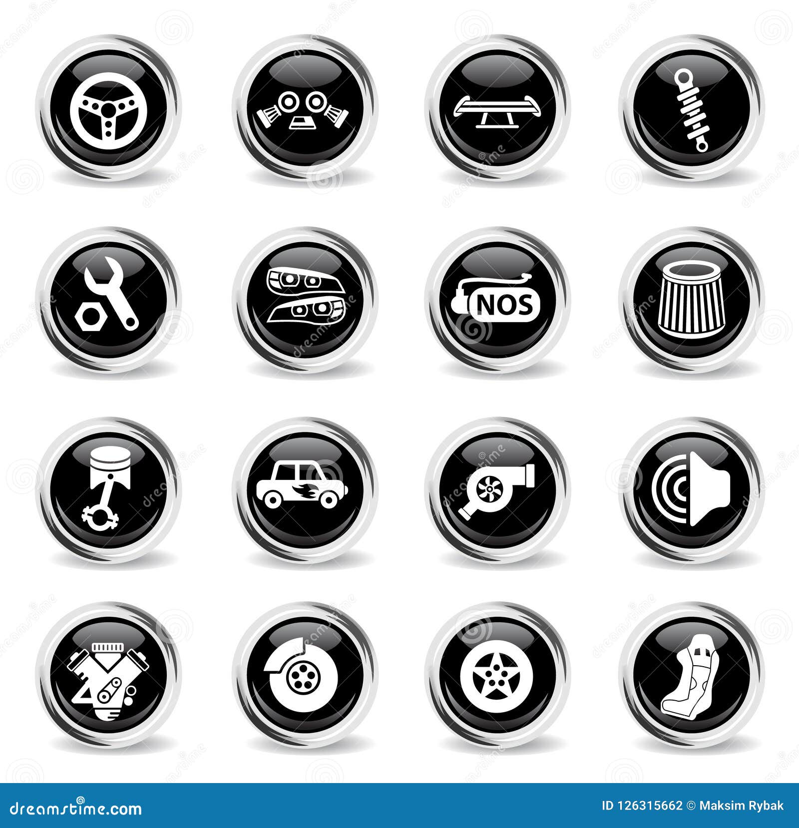 Auto tuning icon set stock illustration. Illustration of headlights ...