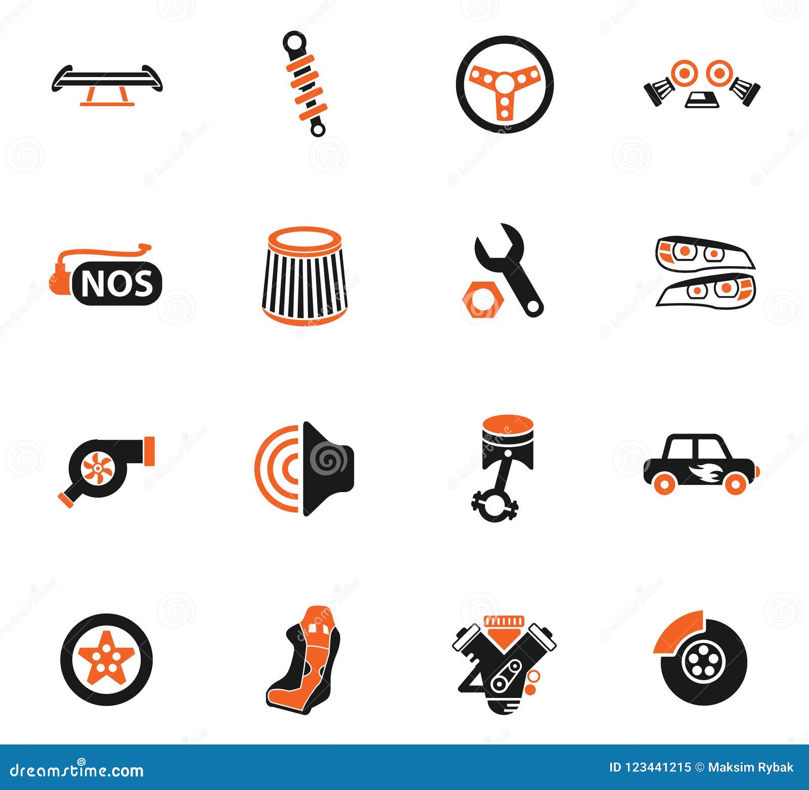 Auto tuning icon set stock vector. Illustration of loudspeaker - 123441215