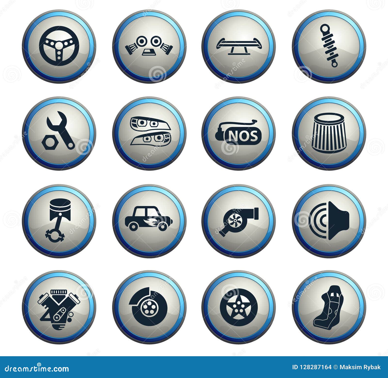 Auto tuning icon set stock vector. Illustration of headlights - 128287164