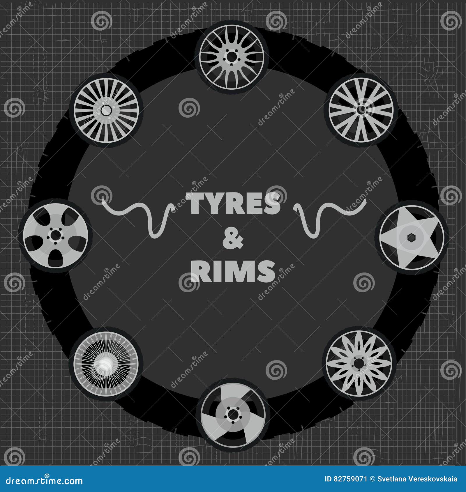 Auto Tyres and Rims on an Abstract Background Stock Vector ...