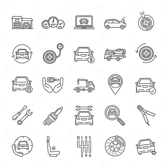 Auto Workshop Linear Icons Set Stock Vector - Illustration of outline ... Auto Workshop Linear Icons Set Stock Vector - Illustration of outline ...