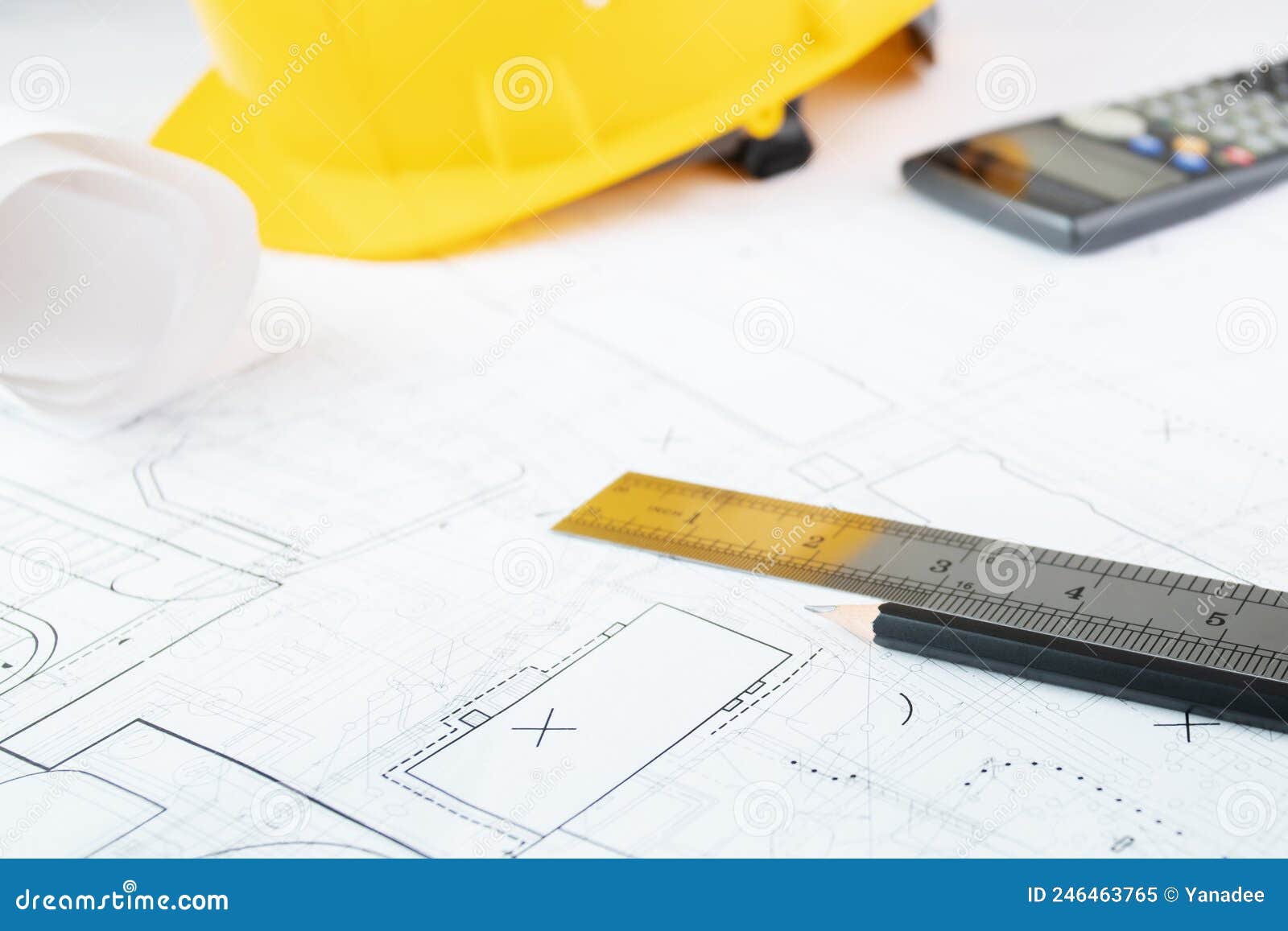 Autocad Drawing, Workplace Architect Builder at the Construction Site ...