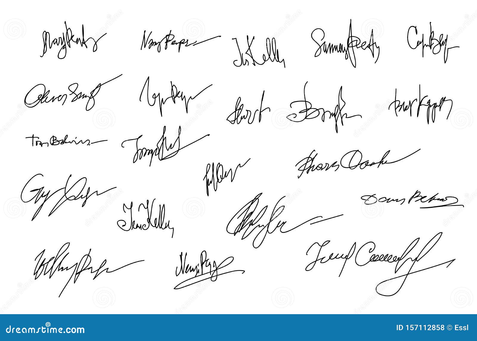 Autographs Set. Collection of Business Contract Signatures Stock Vector ...