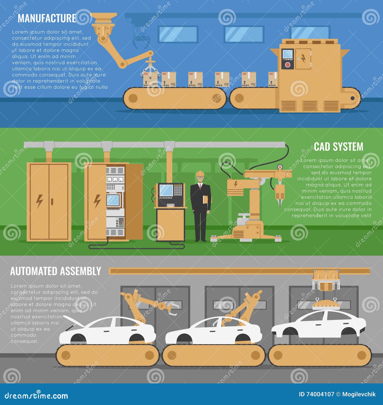 Automated Assembly Banner Set Stock Vector - Illustration of control ...