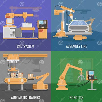 Automated Assembly Icon Set Stock Vector - Illustration of industry ...