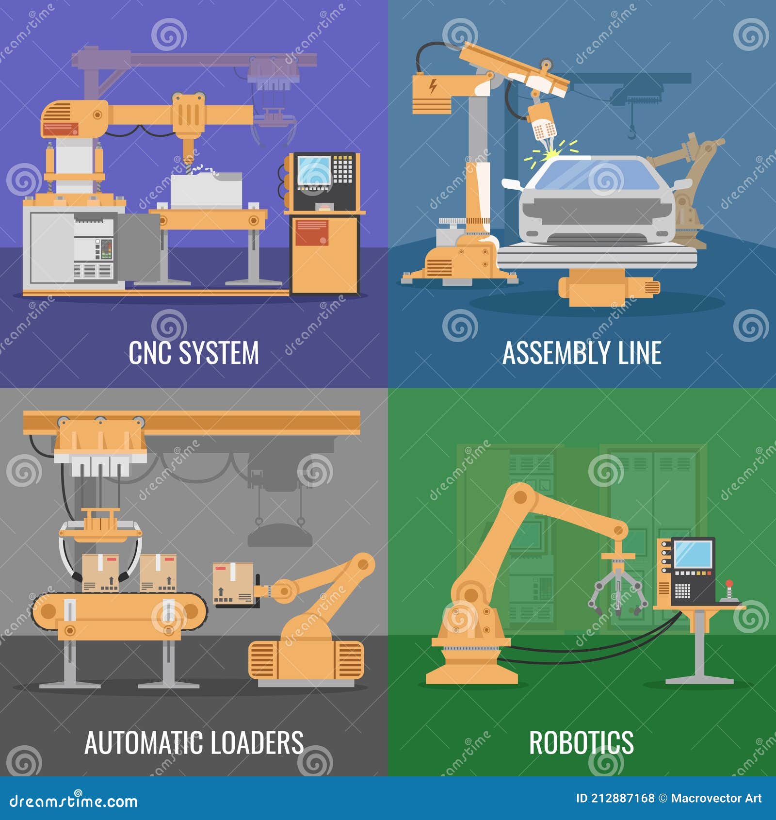 Automated Assembly Icon Set Stock Vector - Illustration of elements ...