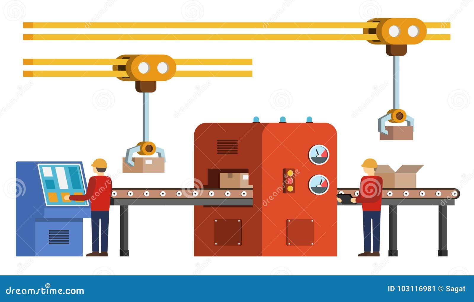 Assembly Line. Automated Conveyor System. Stock Vector - Illustration ... Assembly Line. Automated Conveyor System. Stock Vector - Illustration ...