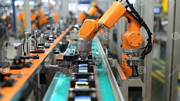 Automated Assembly Line with Sensors and Robotics in Manufacturing ...