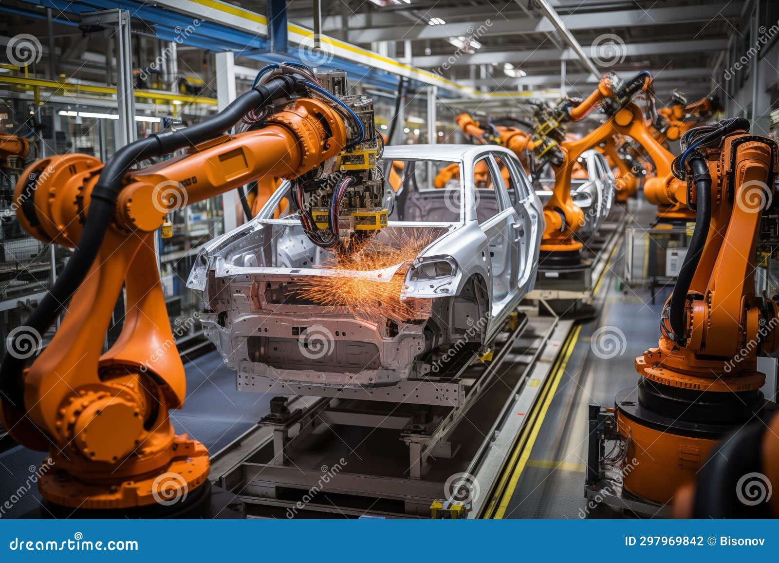 Automated Automotive Production Line Stock Illustration - Illustration ...