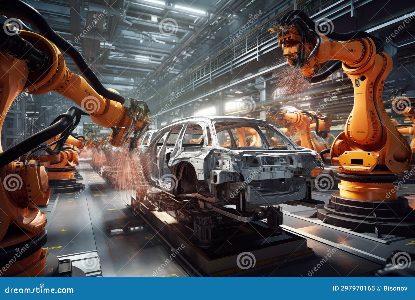 Automated Automotive Production Line Stock Image - Image of metal ...