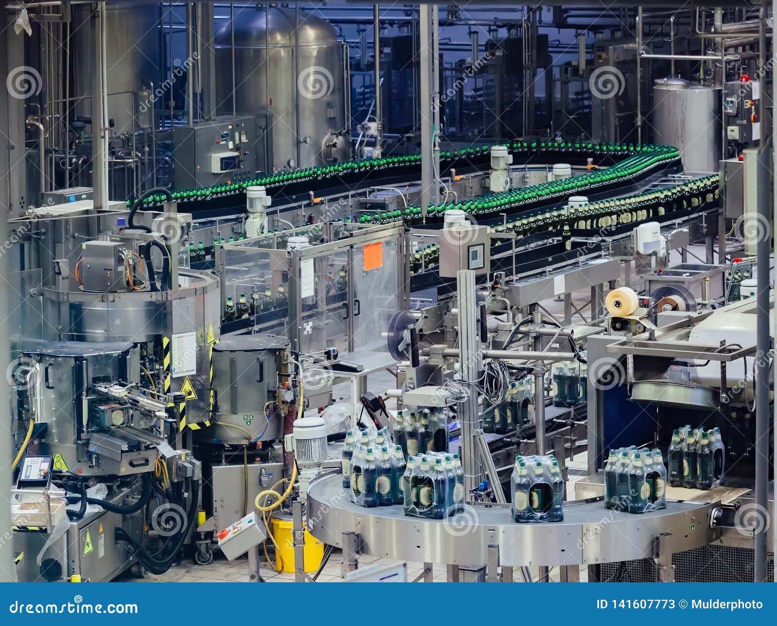 Automated Beer Bottling and Packaging Production Line Stock Image ...
