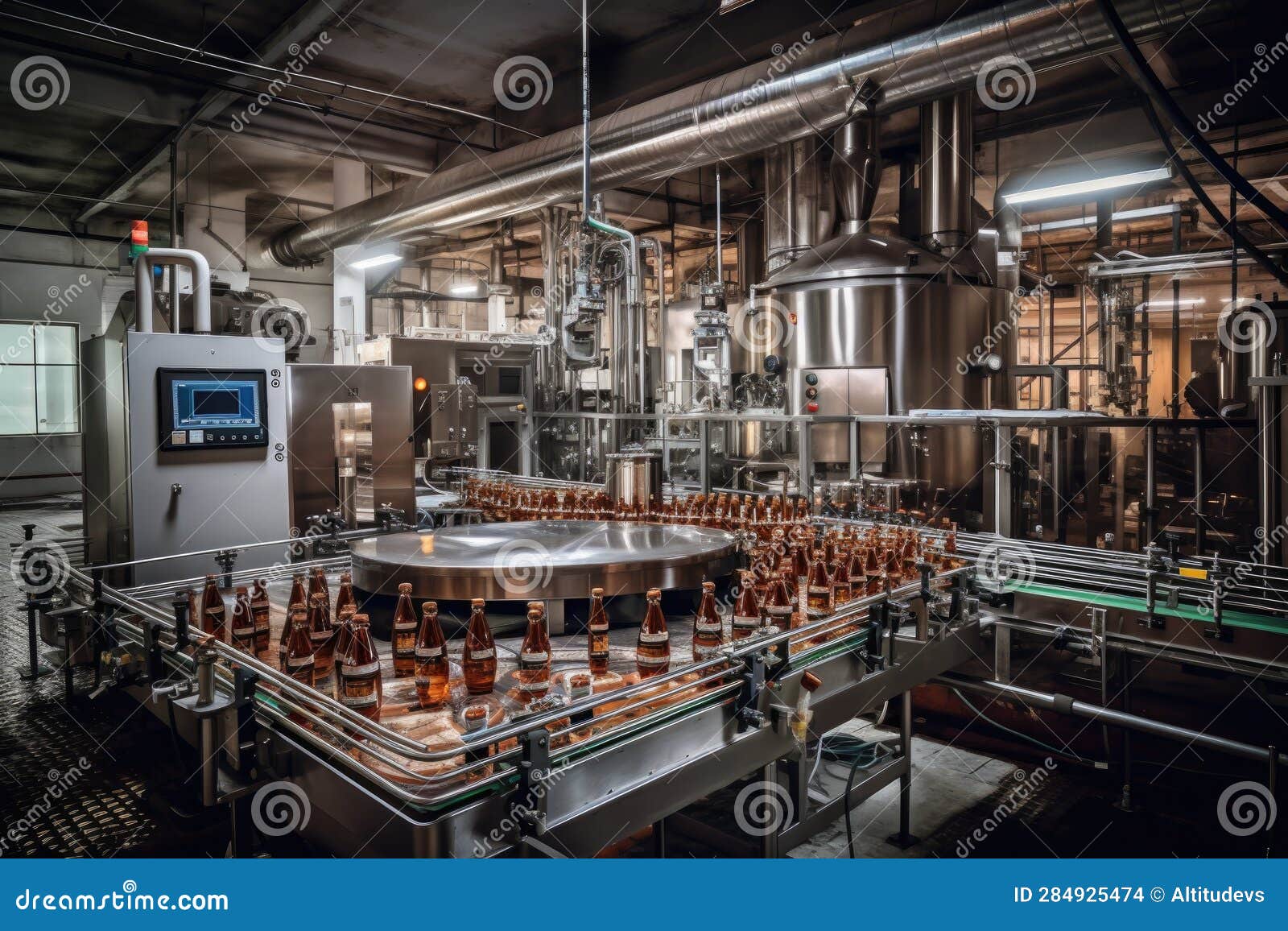 Automated Bottling Process in a Brewery Stock Illustration ...