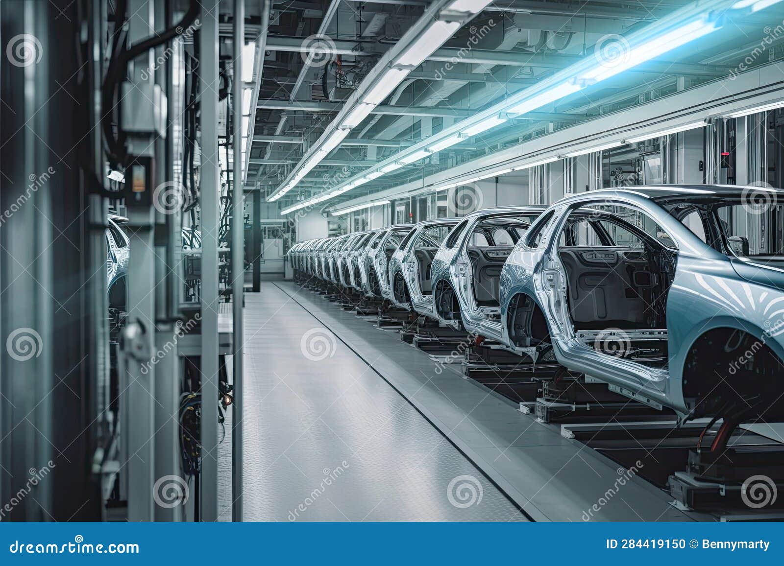 Streamlined Assembly Process Of Modern Vehicles In A Bustling ...
