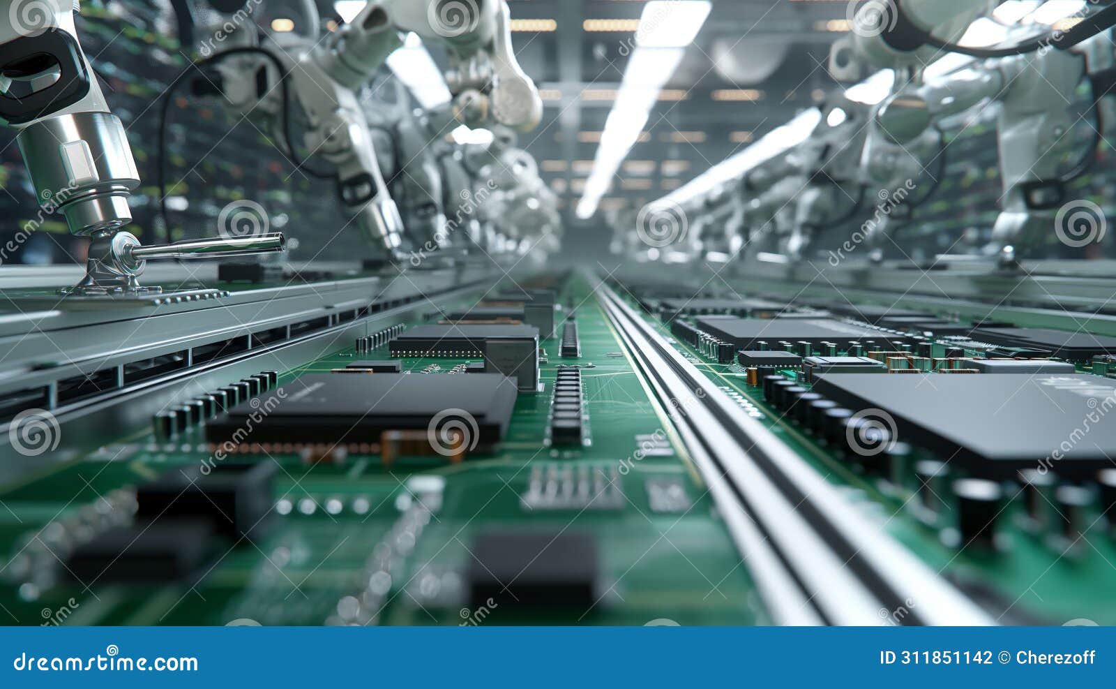 Automated Circuit Board Assembly Line Stock Photo - Image of robotics ...