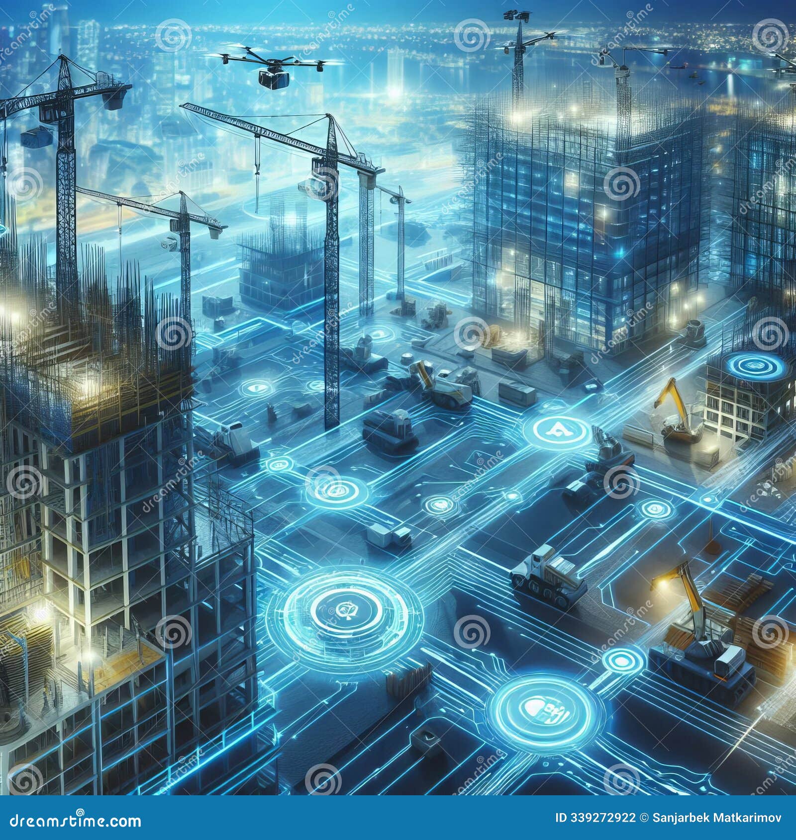 Automated Construction Line Icons Collection. Robotics, Prefabrication ...