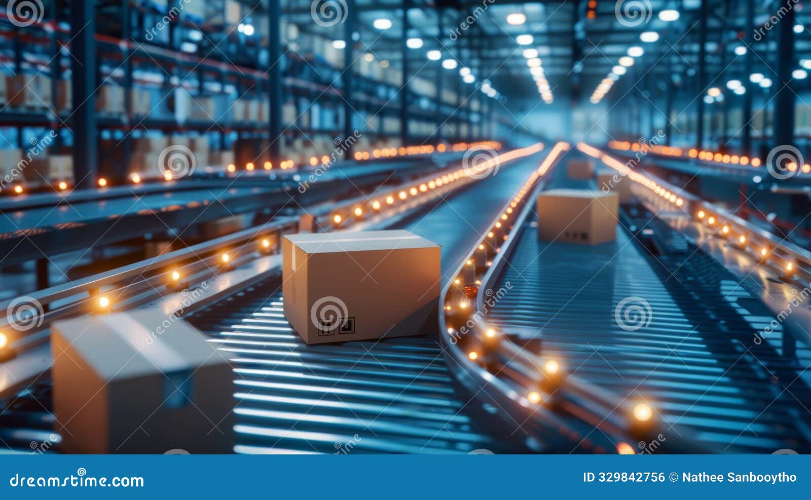 Automated Conveyor System With Shipping Boxes Stock Photography ...