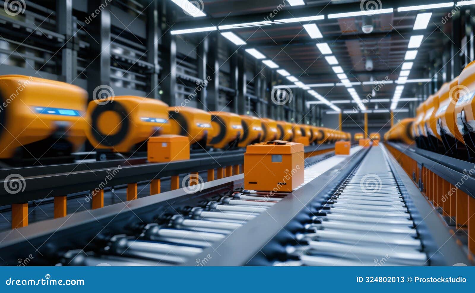 Automated Conveyor Belt System in Warehouse Stock Image - Image of ...