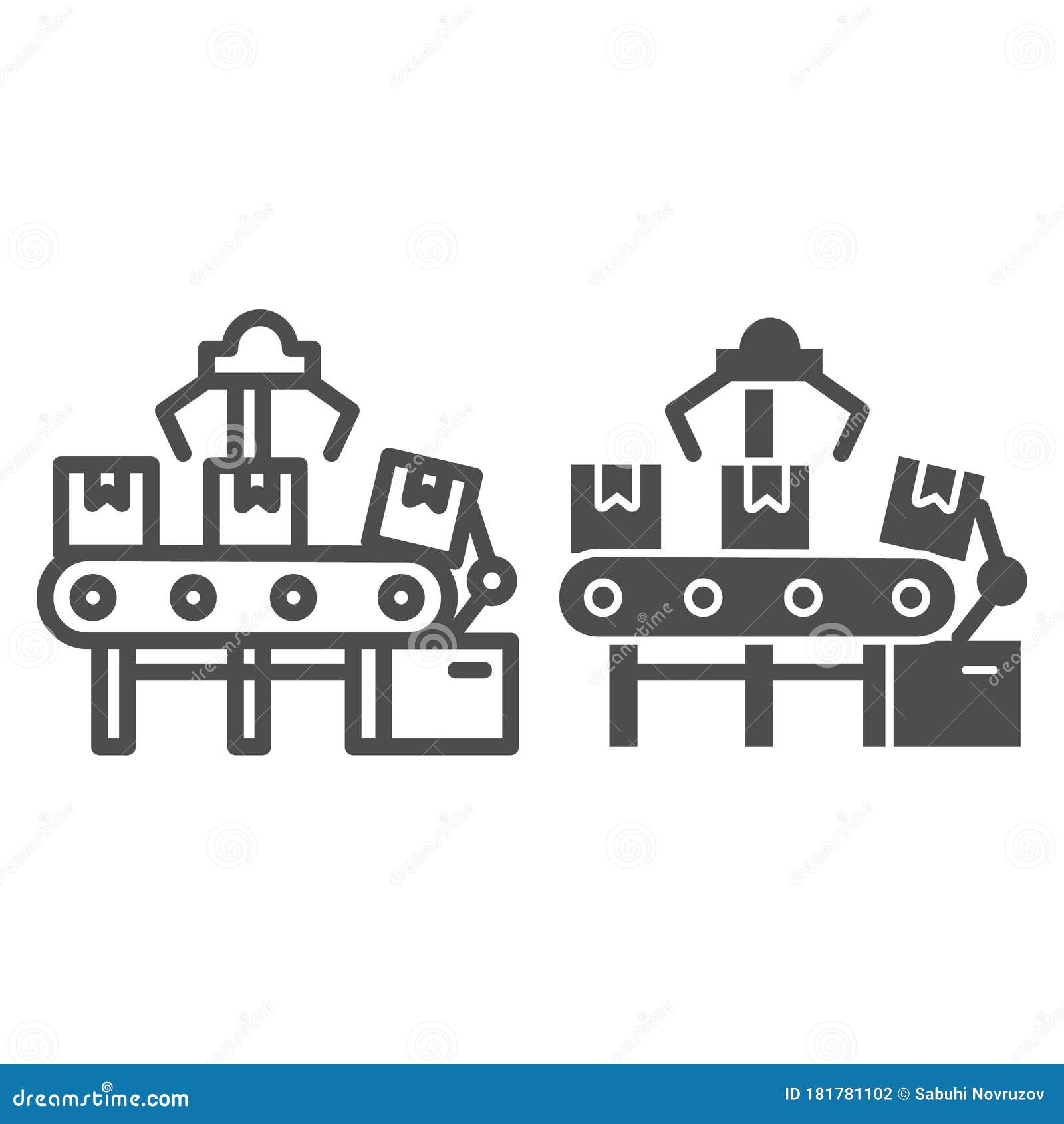 Automated Conveyor And Boxes Line And Solid Icon, Delivery Logistics ...