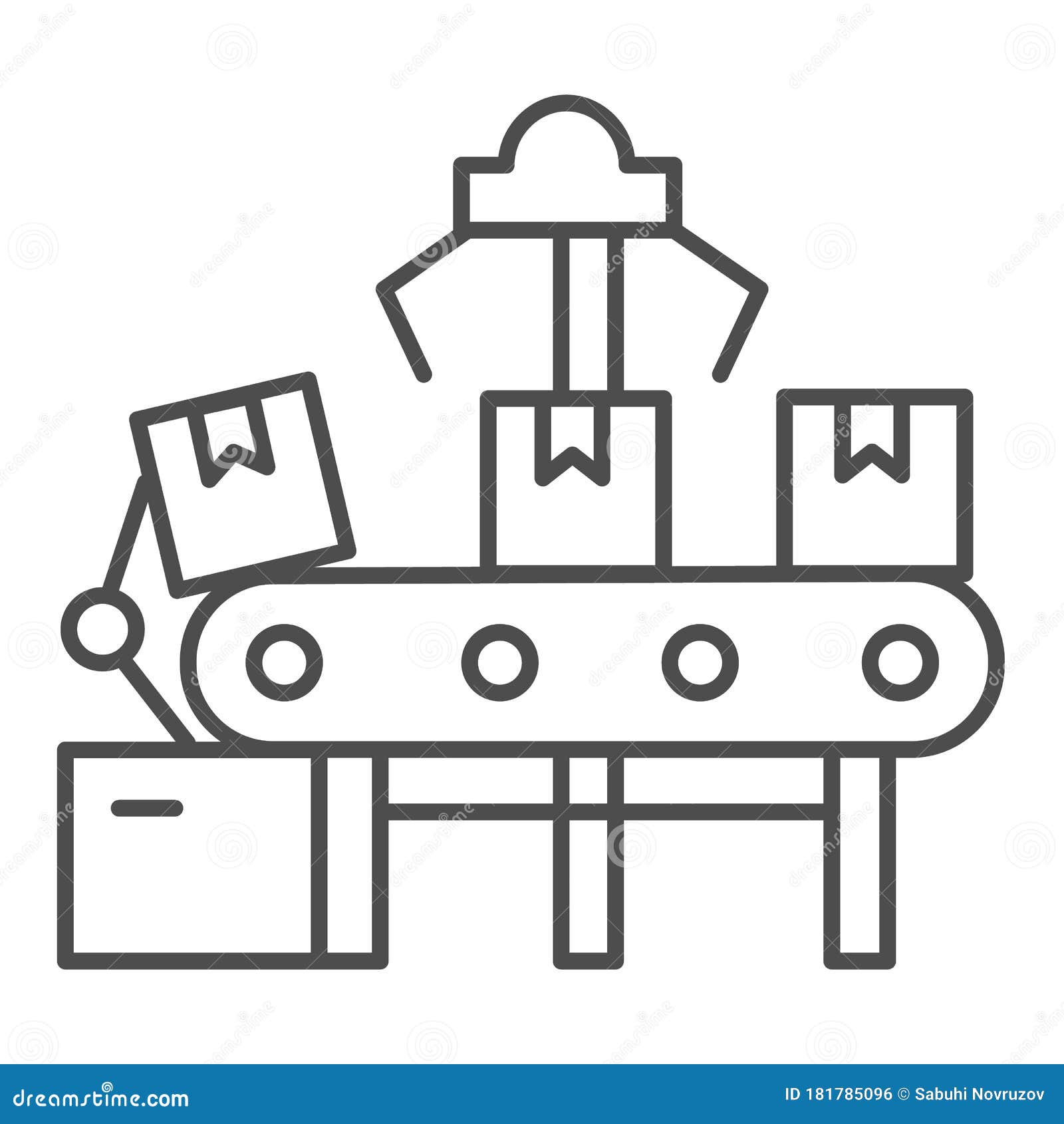 Automated Conveyor and Boxes Thin Line Icon, Delivery Logistics Symbol ...