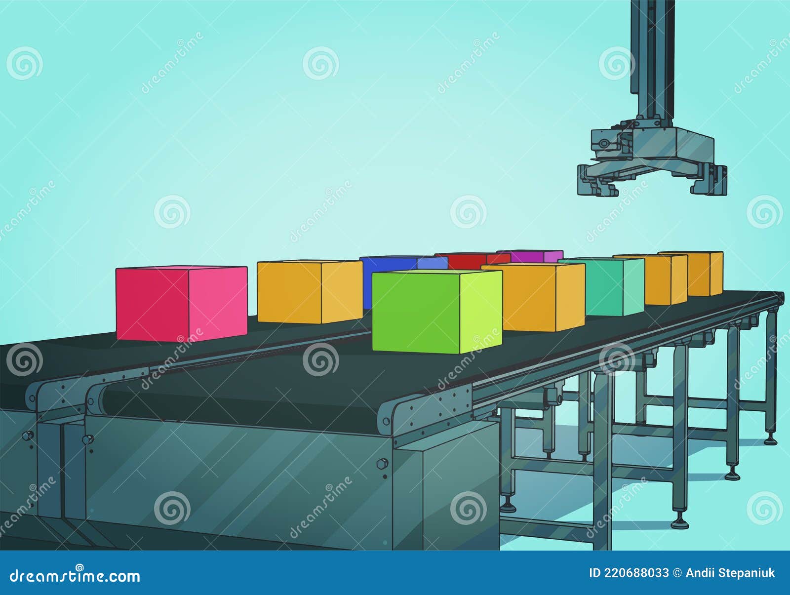 Automated Conveyor Line With Robotic Manipulator Illustration Cartoon ...