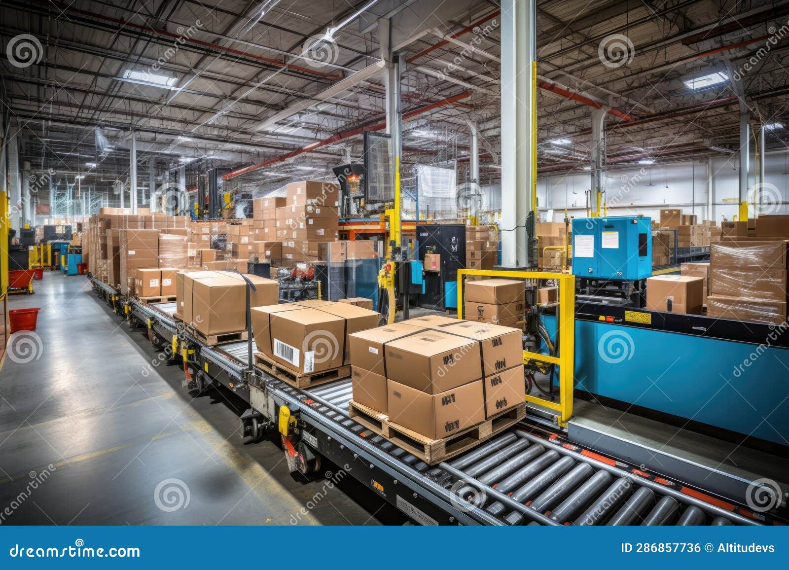 Automated Conveyor System Moving Boxes in Facility Stock Photo - Image ...