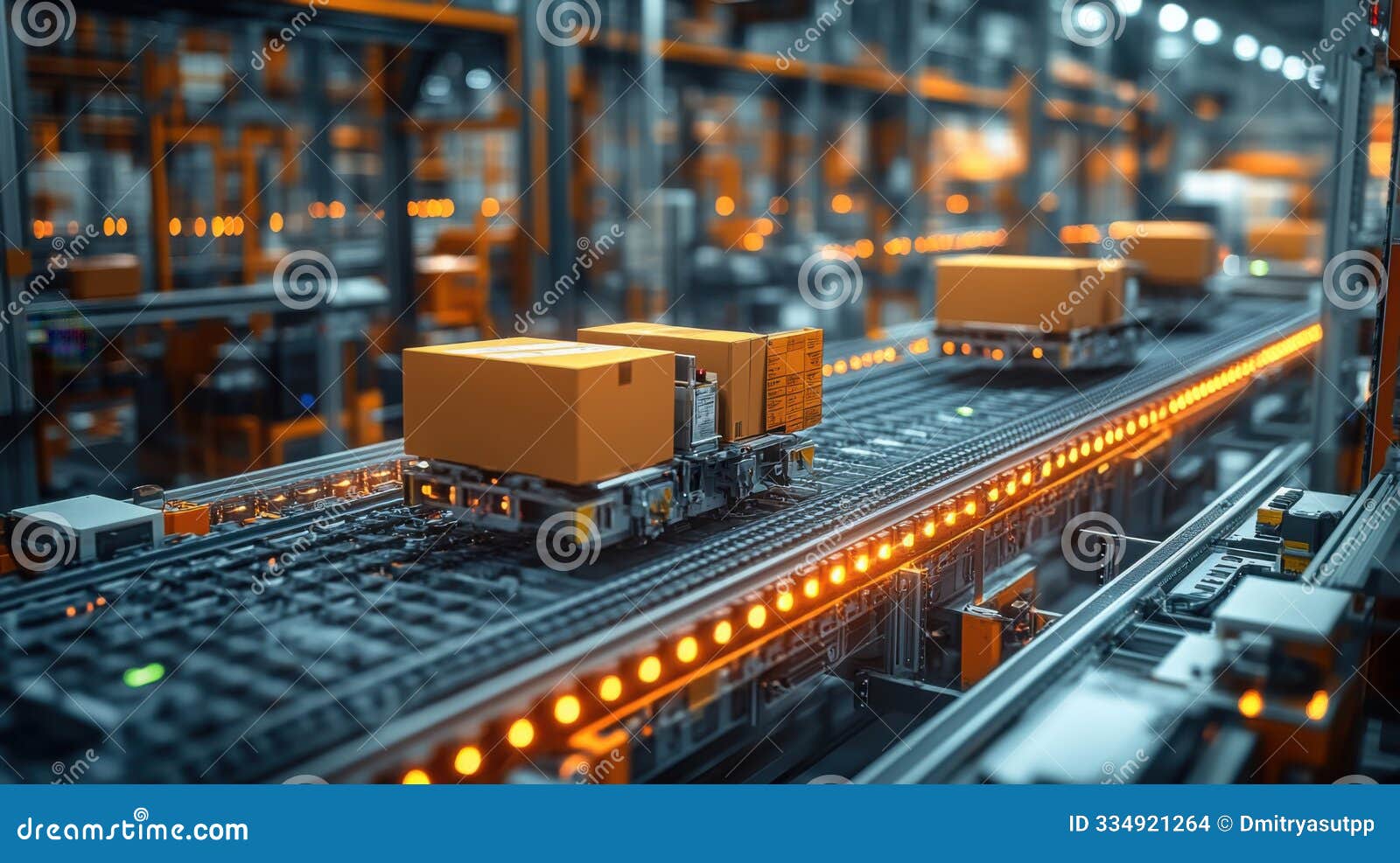 Automated Conveyor System with Packages in Modern Warehouse Efficient ...