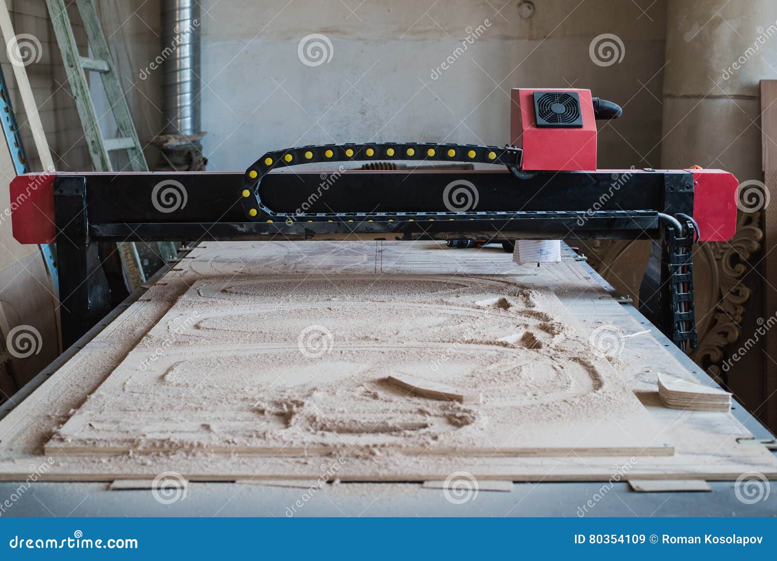 Automated Cutting CNC Machine in Wood Work Shop Stock Image - Image of ...