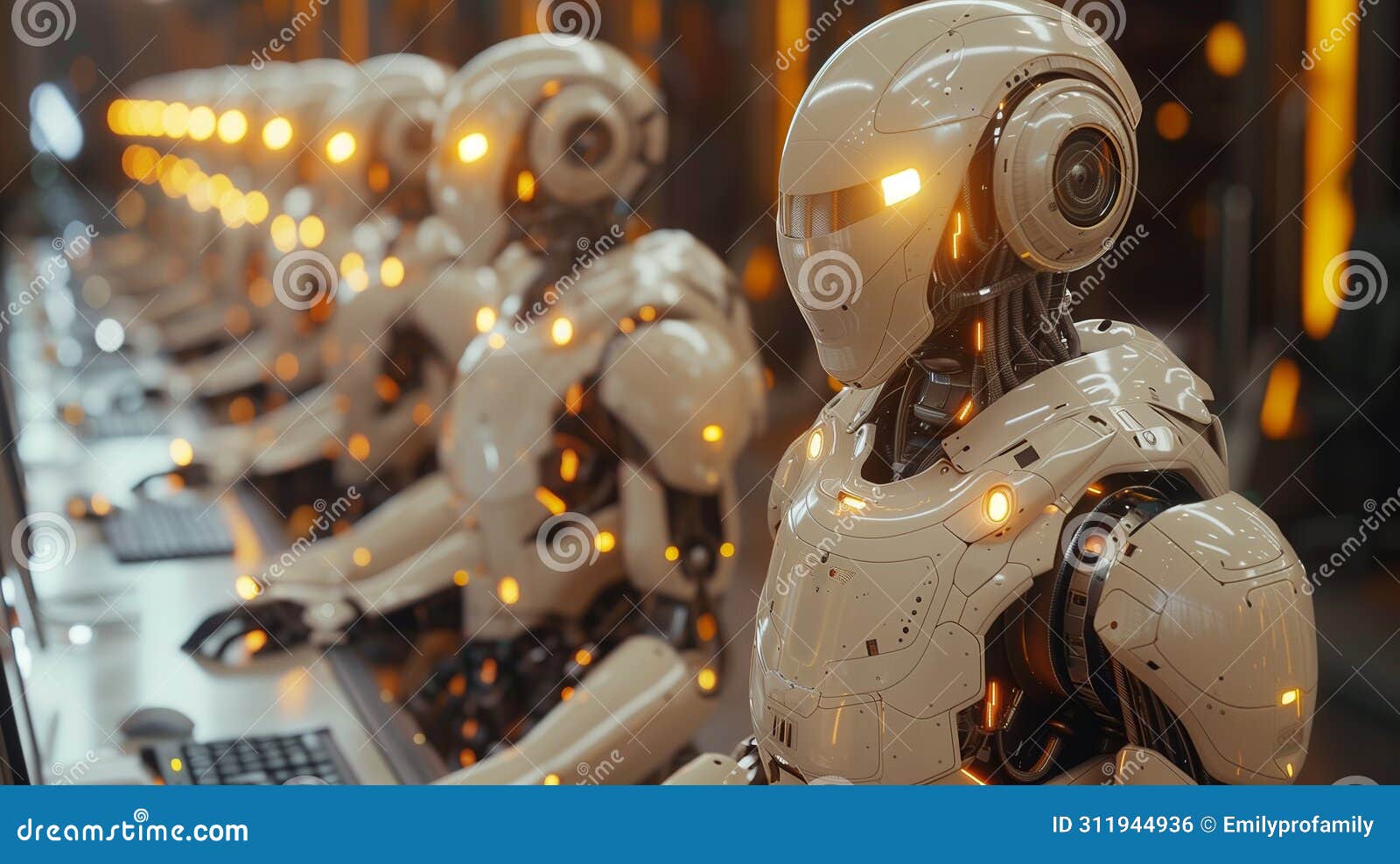 Automated Efficiency: Robotic Workforce Managing Computers, Futuristic ...