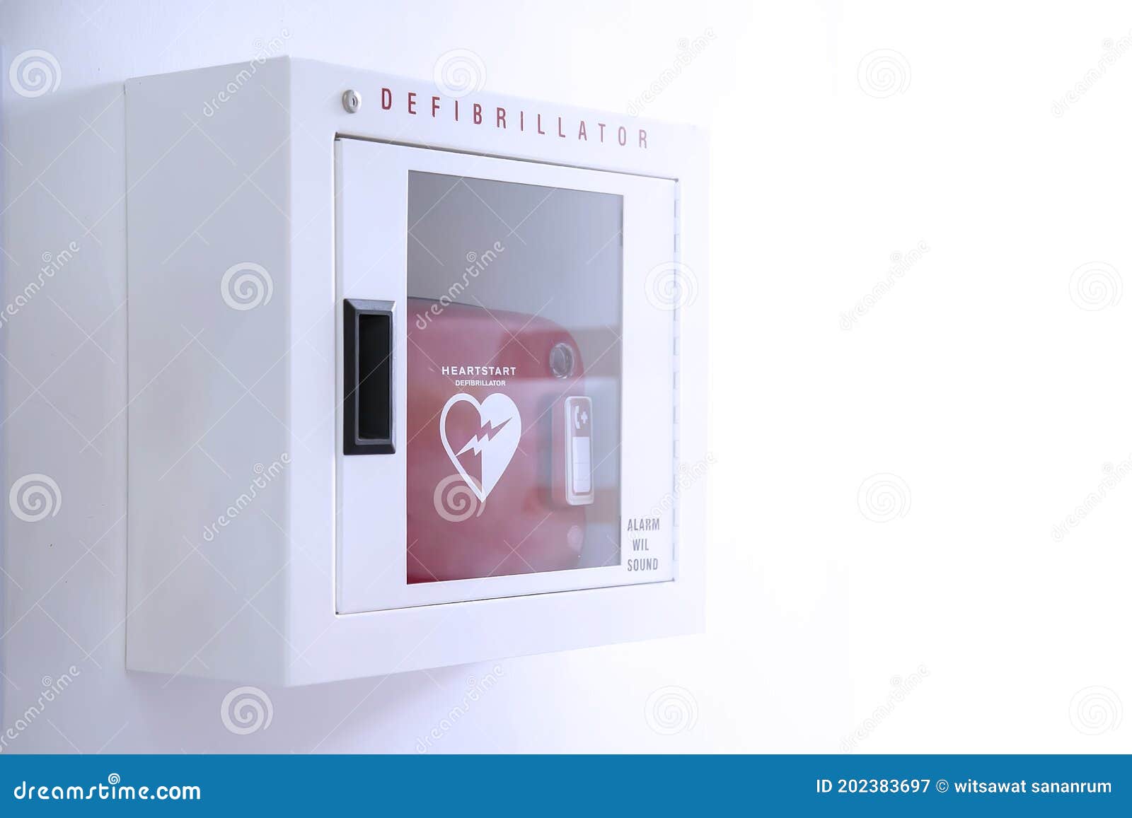 Automated External Defibrillator AED in White Box on the Wall is an ...