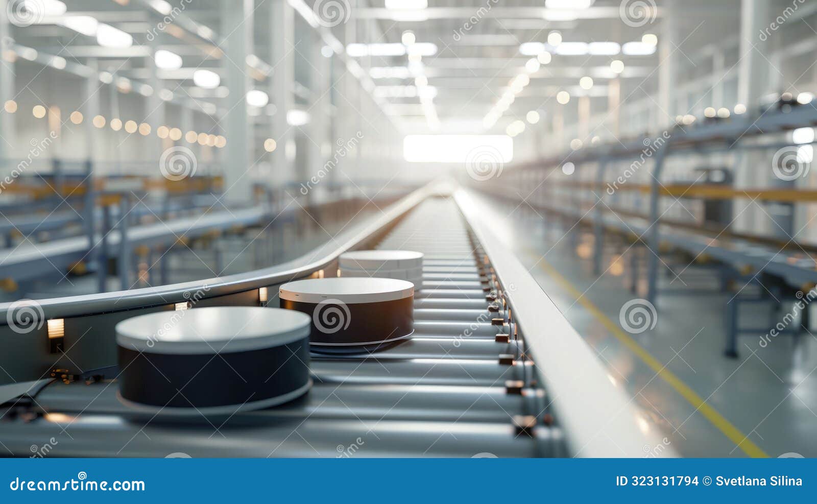Automated Factory with Conveyor Belts Transporting Battery Packs ...