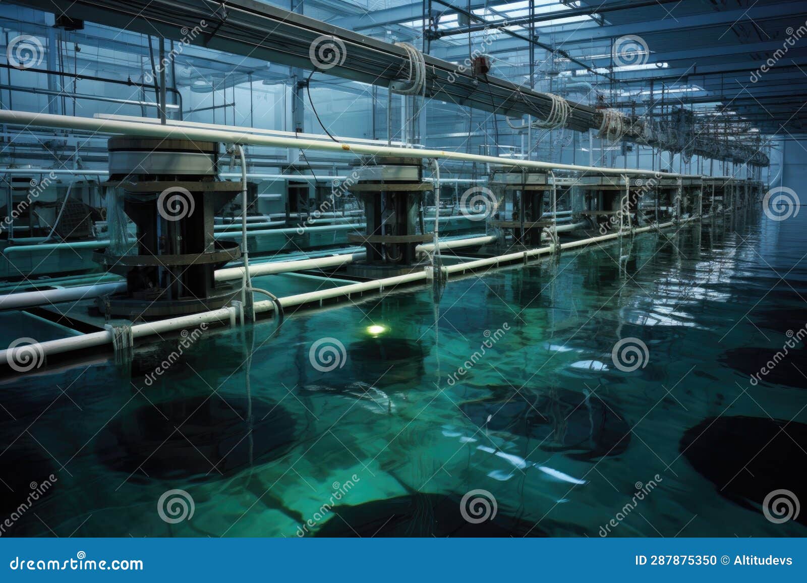 Automated Feeding System in an Aquaculture Facility Stock Illustration ...
