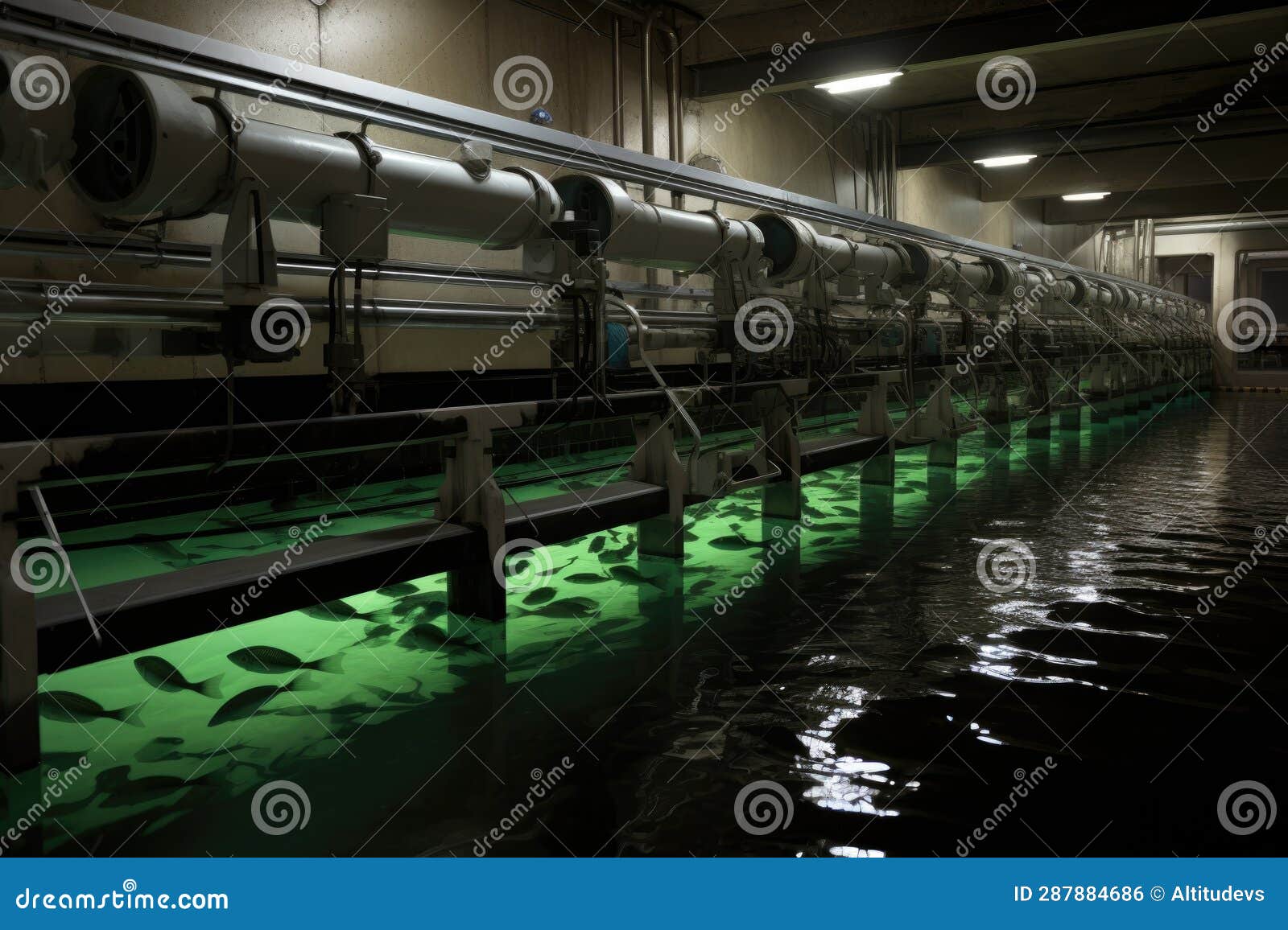 Automated Feeding System in an Aquaculture Facility Stock Illustration ...