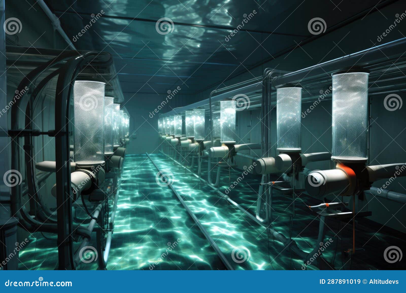 Automated Feeding System in an Aquaculture Facility Stock Image - Image ...