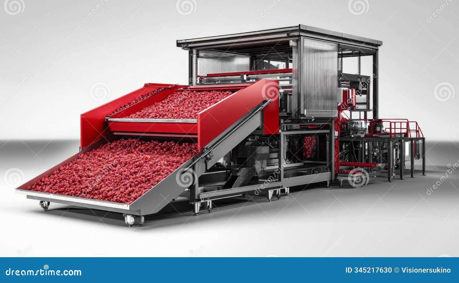 Automated Food Processing Conveyor System with Red Berries Stock Photo ...