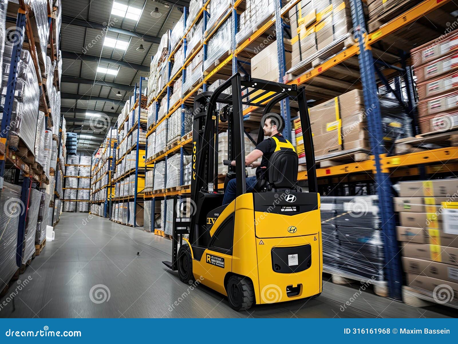 Automated Forklift Doing Storage in a Warehouse Managed by Machine ...