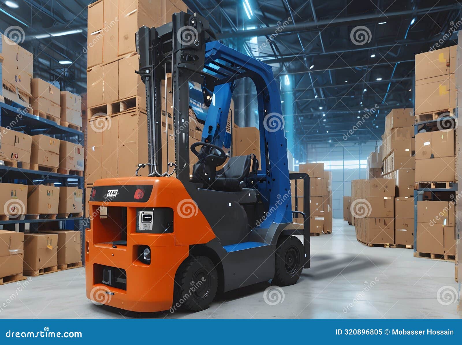 Automated Forklift Doing Storage in a Warehouse Managed by Machine ...