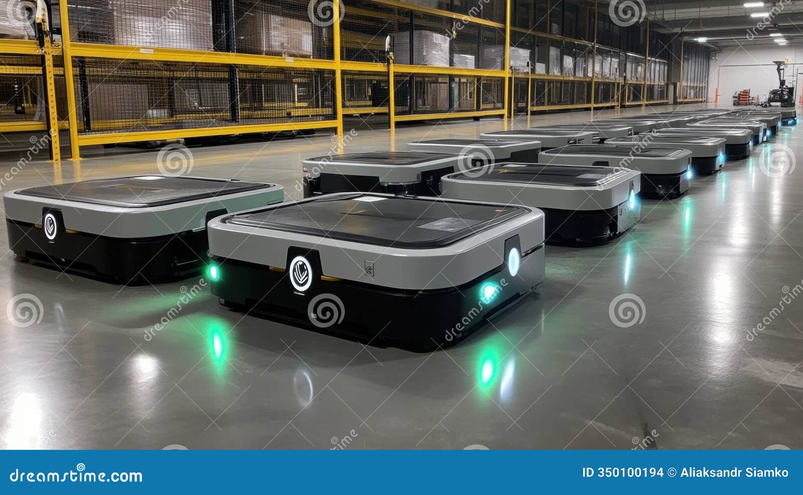 Automated Guided Vehicles Lined Up in a Warehouse Environment Stock ...